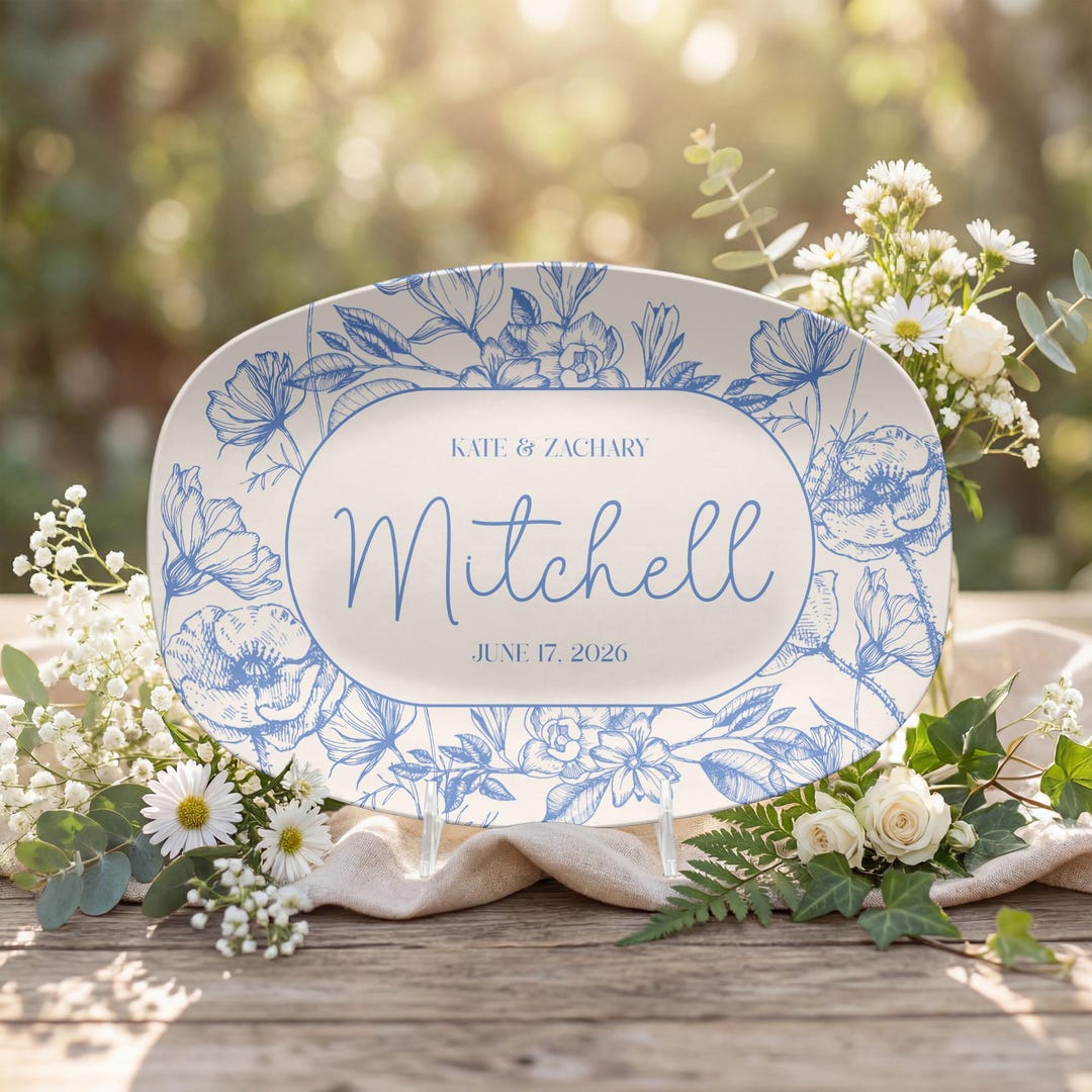 Personalized Floral Wedding Date Plate, Custom Name Platter, Monogram ...