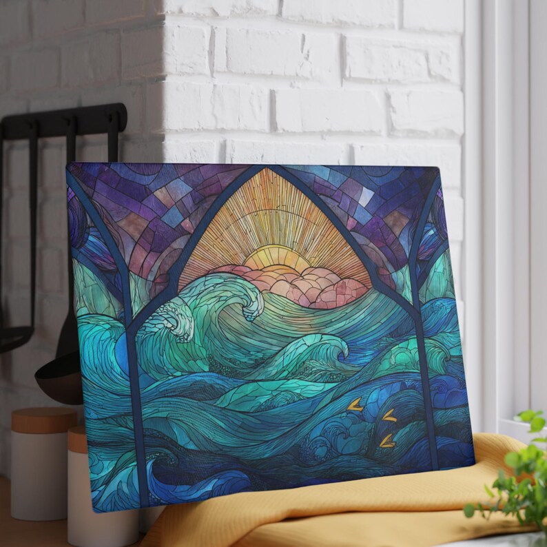 Stained Glass Effect Ocean Cutting Board, Tempered Glass Kitchen Board ...