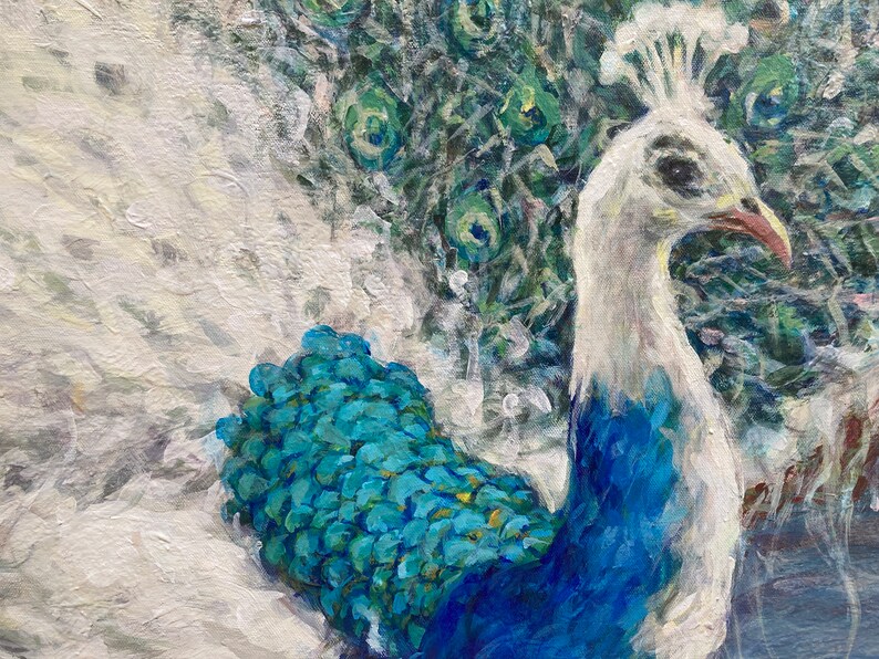 White Peacock, Blue White Peacock, Peacock Painting, Peacock Portrait ...