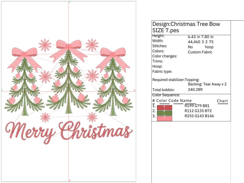 Pink Bow Christmas Trees EMB Design | Holiday Script Stitch File | Pes ...