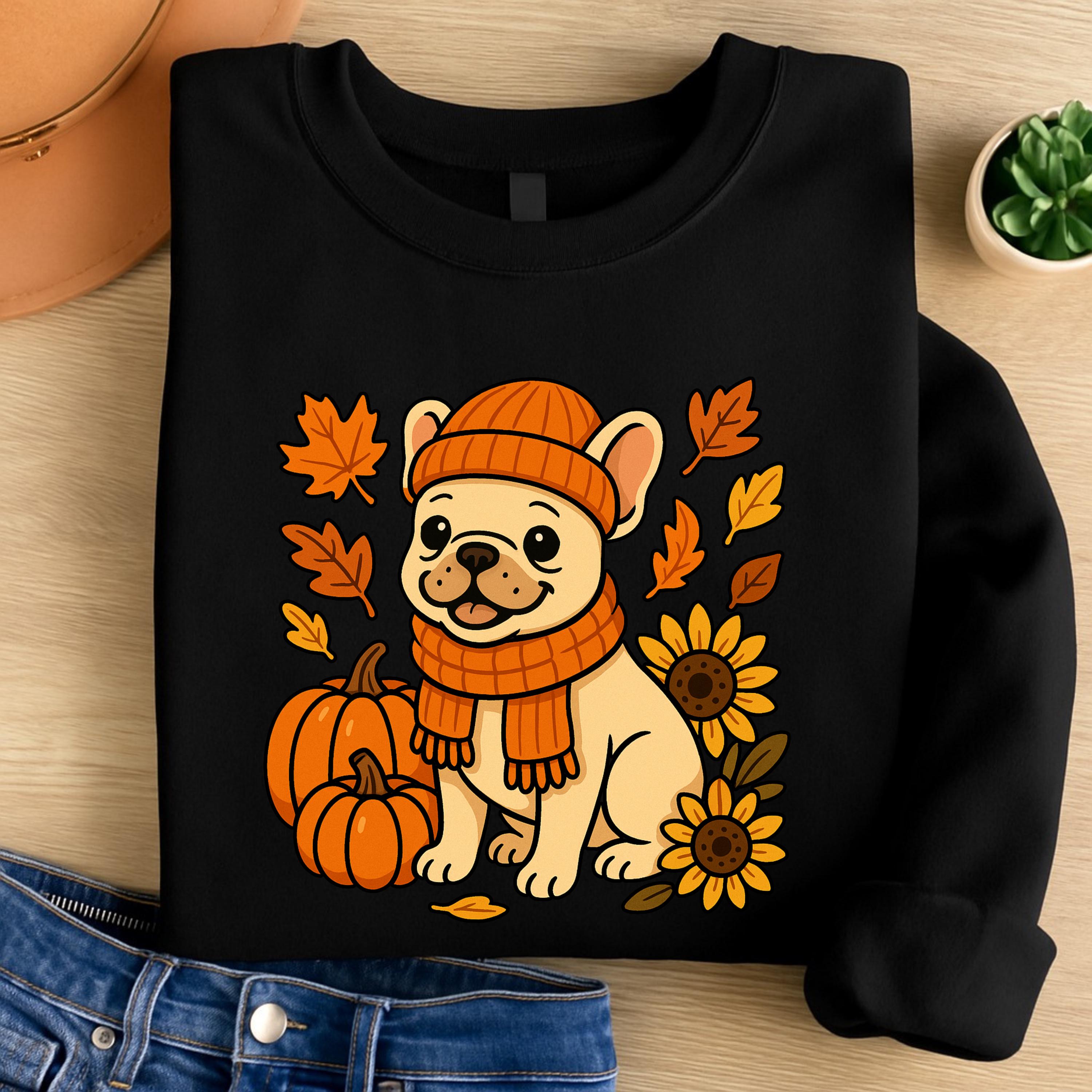 French Bulldog Fall PNG: Puppy With Pumpkins & Sunflowers (digital ...
