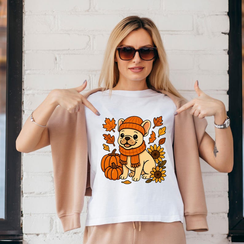 French Bulldog Fall PNG: Puppy With Pumpkins & Sunflowers (digital ...