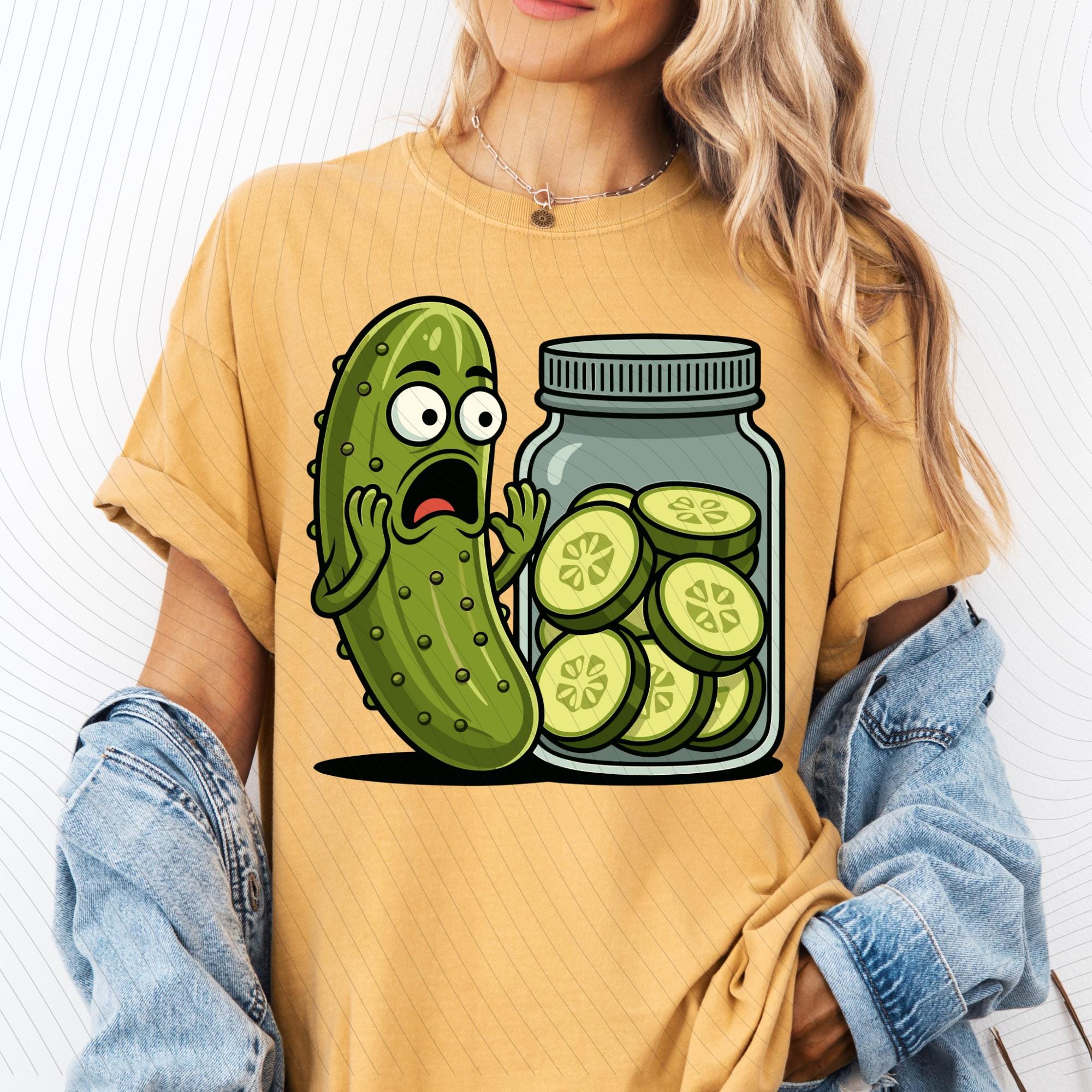 Funny Scared Pickle PNG SVG Design: Terrified Cartoon Cucumber Slices ...