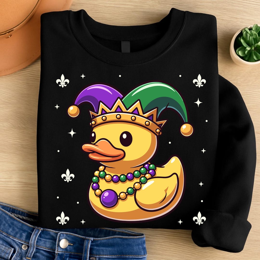 Cute Mardi Gras Duck Wearing Jester Crown Beads Festive Carnival ...
