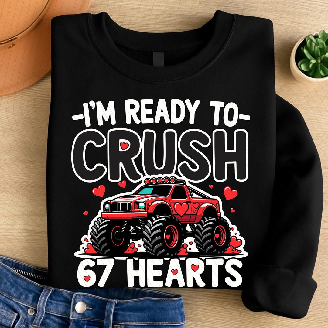 Funny Monster Truck Valentine Design "crush 67 Hearts" Boys Kids T ...
