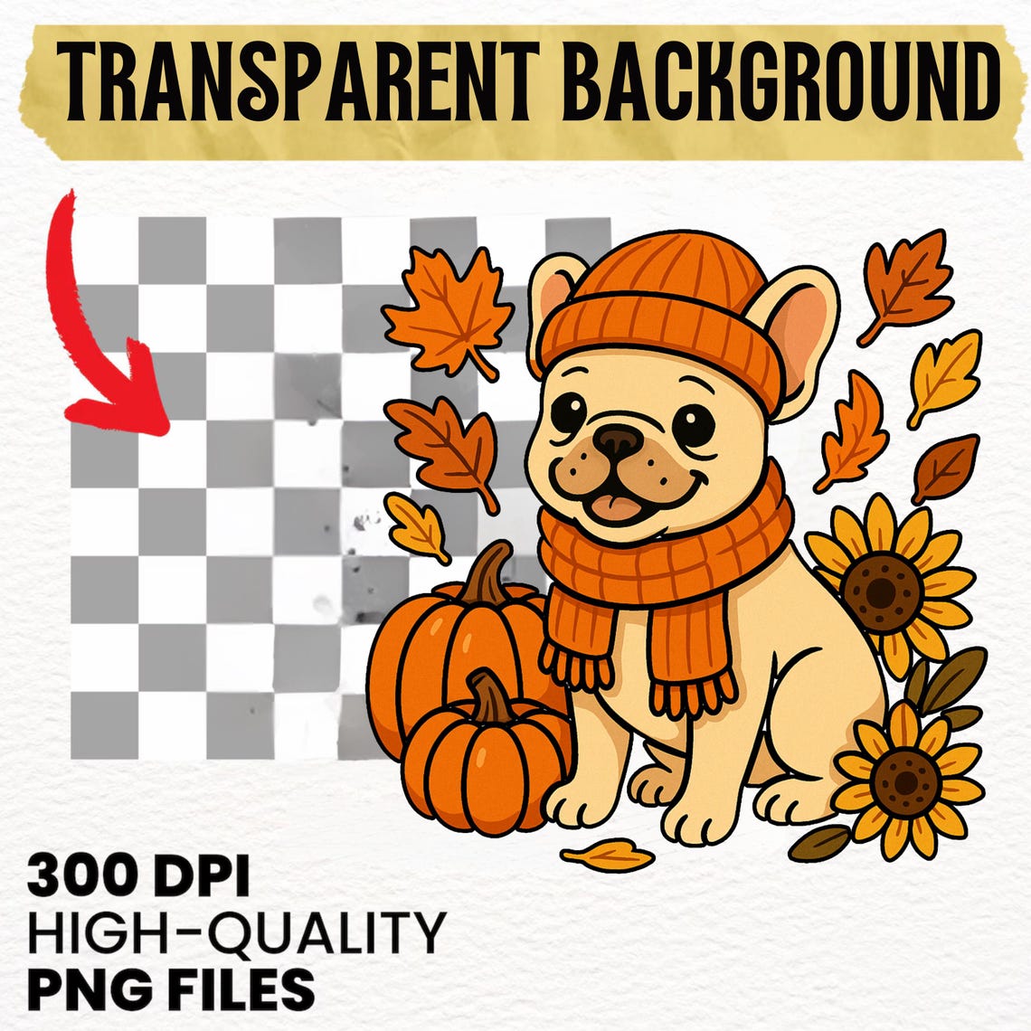 French Bulldog Fall PNG: Puppy With Pumpkins & Sunflowers (digital ...
