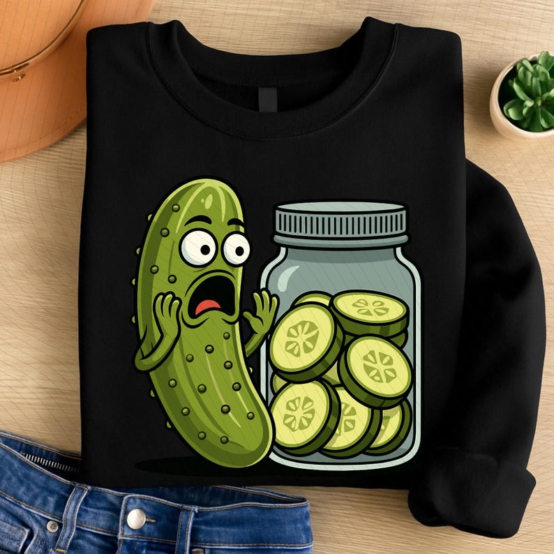 Funny Scared Pickle PNG SVG Design: Terrified Cartoon Cucumber Slices ...