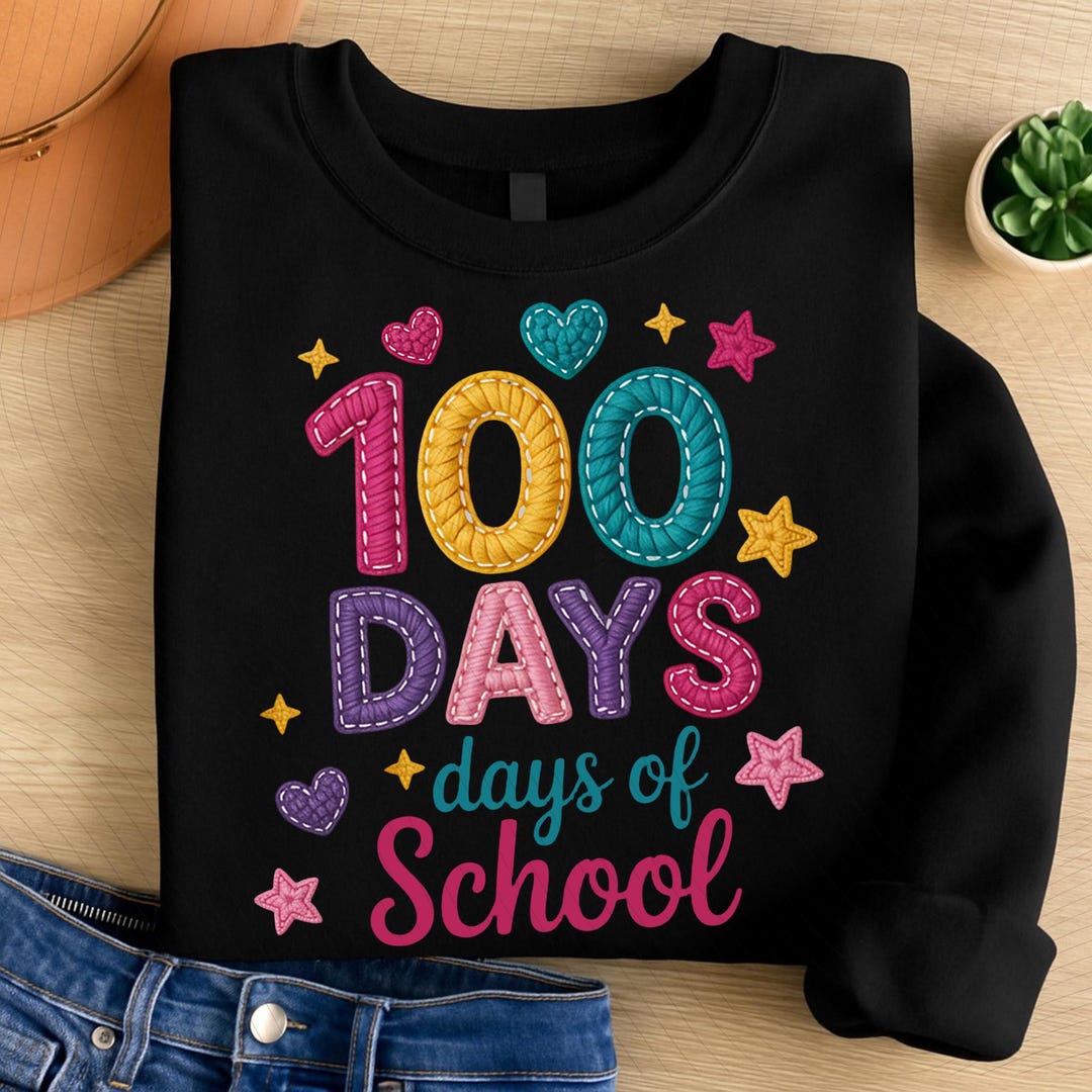 Colorful Stitched 100 Days School SVG, Embroidery Style Classroom ...