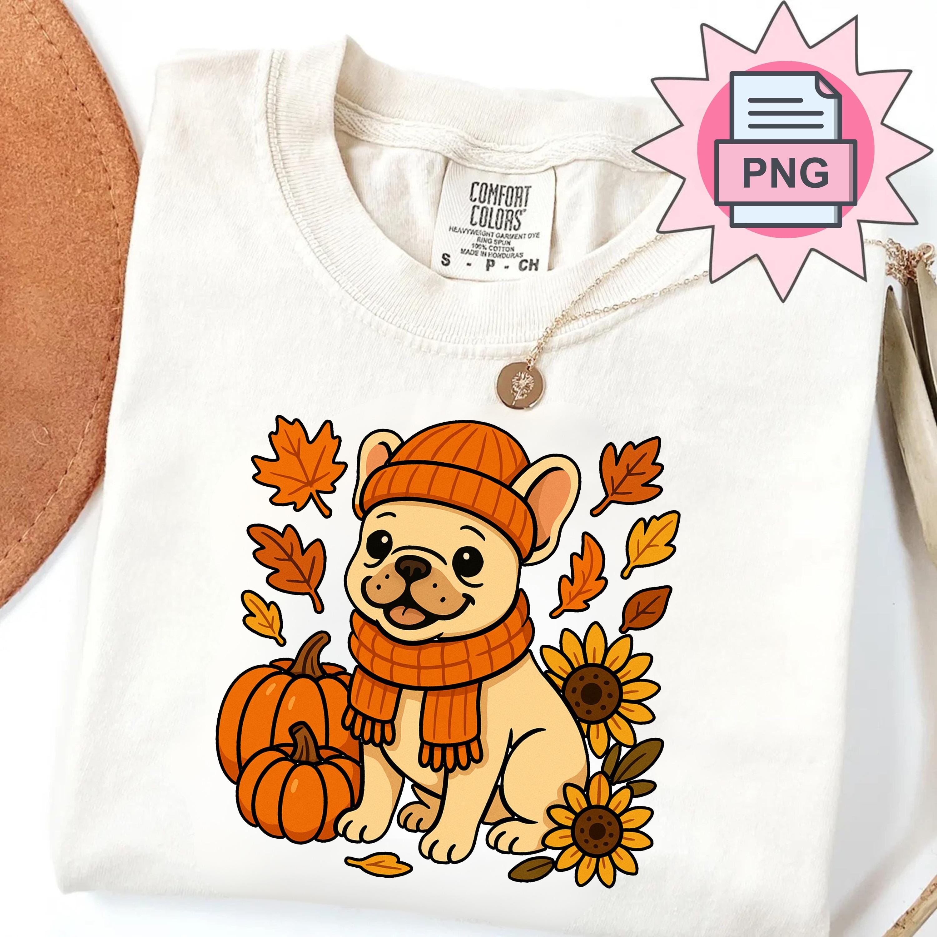 French Bulldog Fall PNG: Puppy With Pumpkins & Sunflowers (digital ...