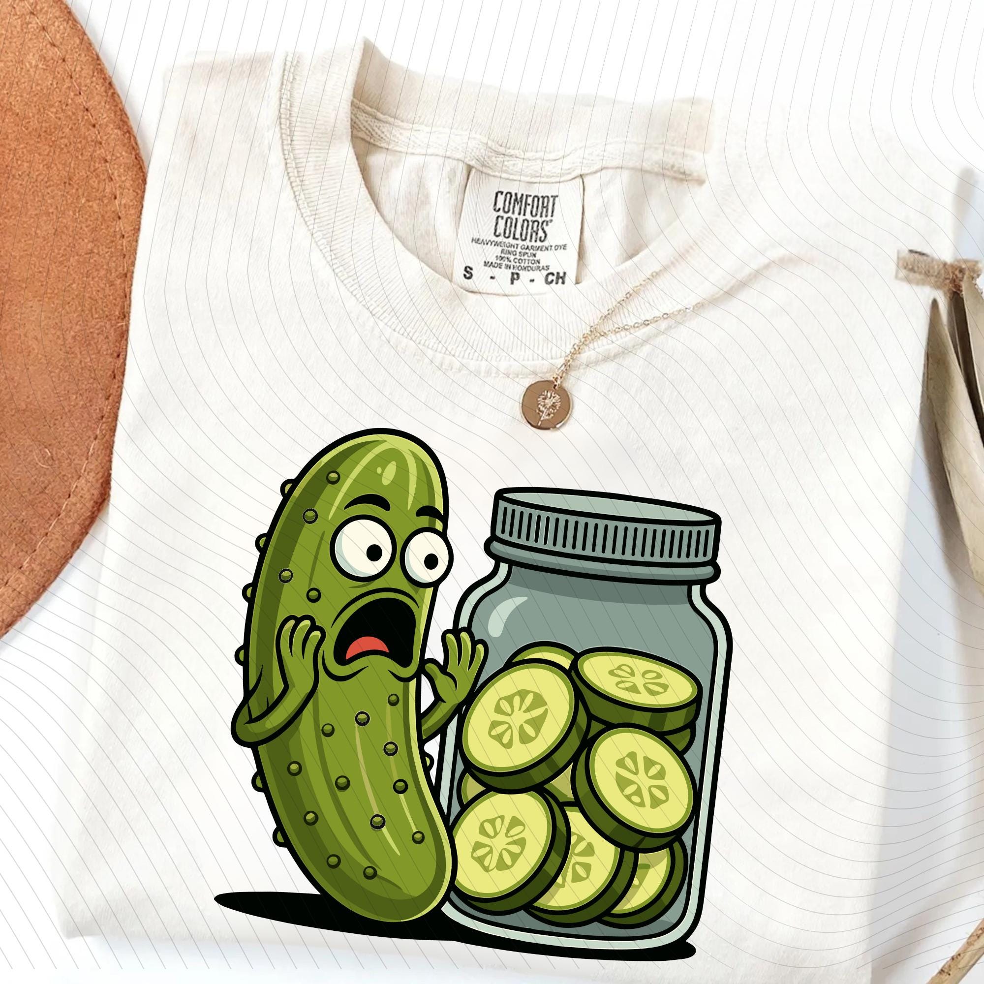 Funny Scared Pickle PNG SVG Design: Terrified Cartoon Cucumber Slices ...
