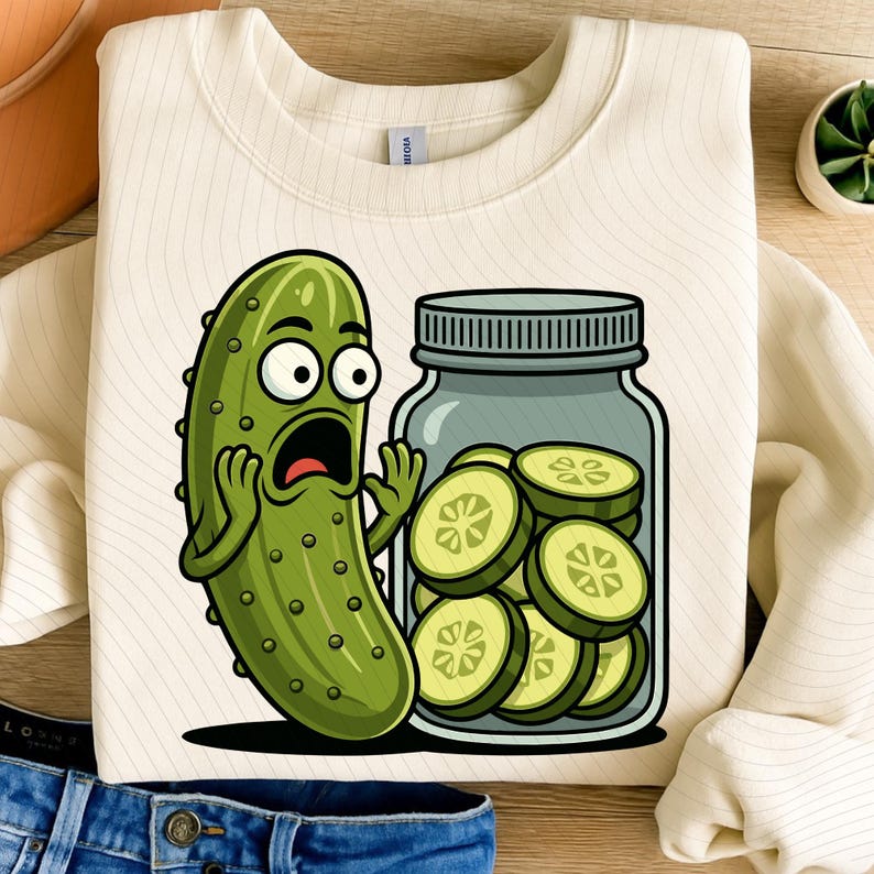 Funny Scared Pickle PNG SVG Design: Terrified Cartoon Cucumber Slices ...