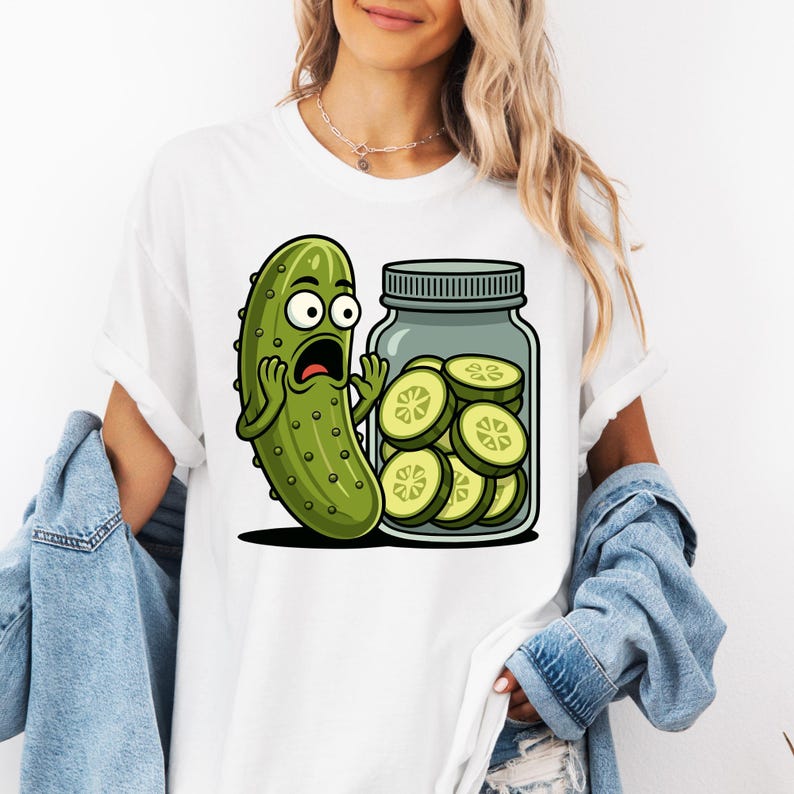 Funny Scared Pickle PNG SVG Design: Terrified Cartoon Cucumber Slices ...
