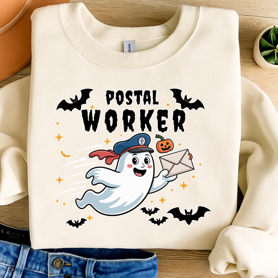 Funny Postal Worker Ghost PNG, Halloween Mail Carrier Sublimation ...