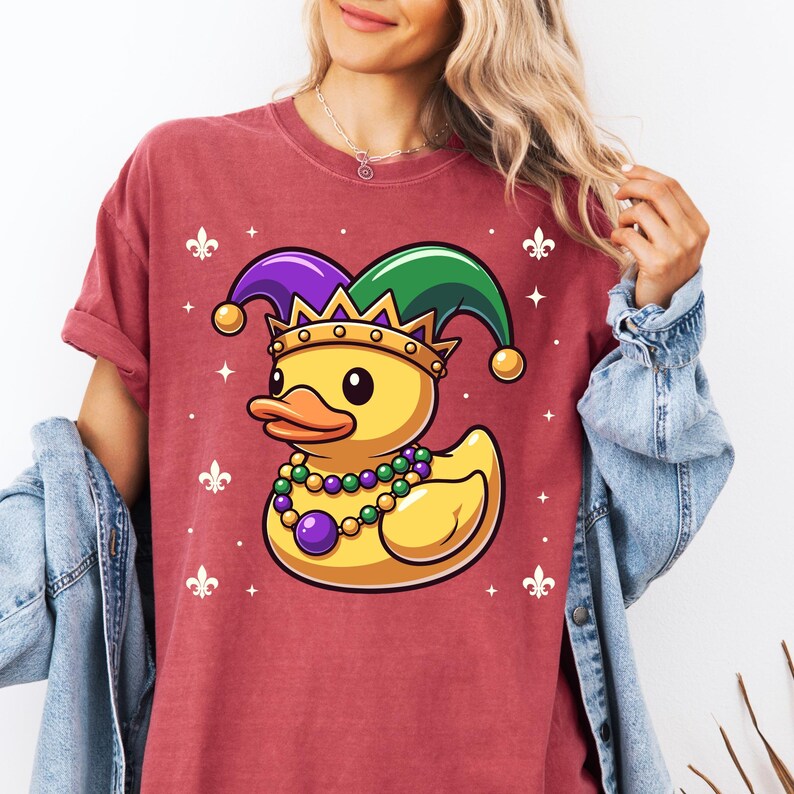 Cute Mardi Gras Duck Wearing Jester Crown Beads Festive Carnival ...