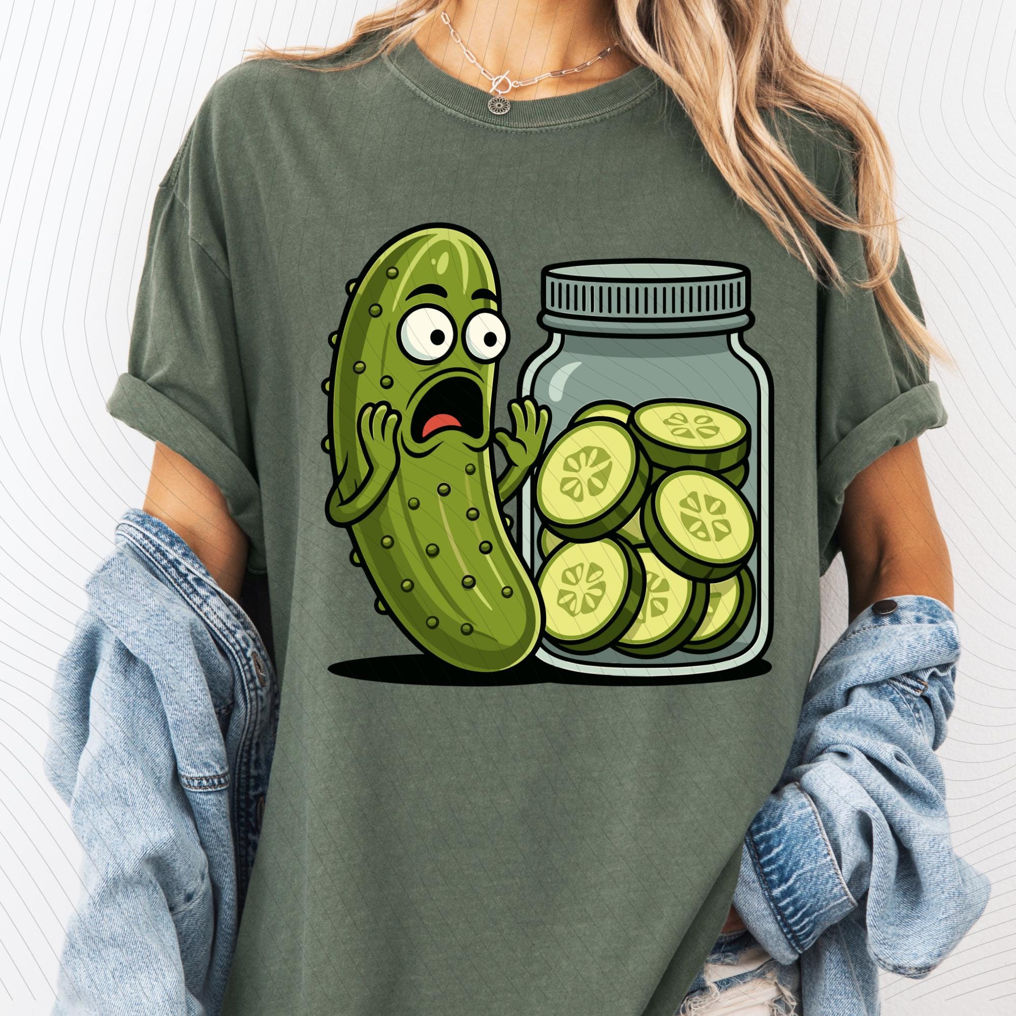 Funny Scared Pickle PNG SVG Design: Terrified Cartoon Cucumber Slices ...