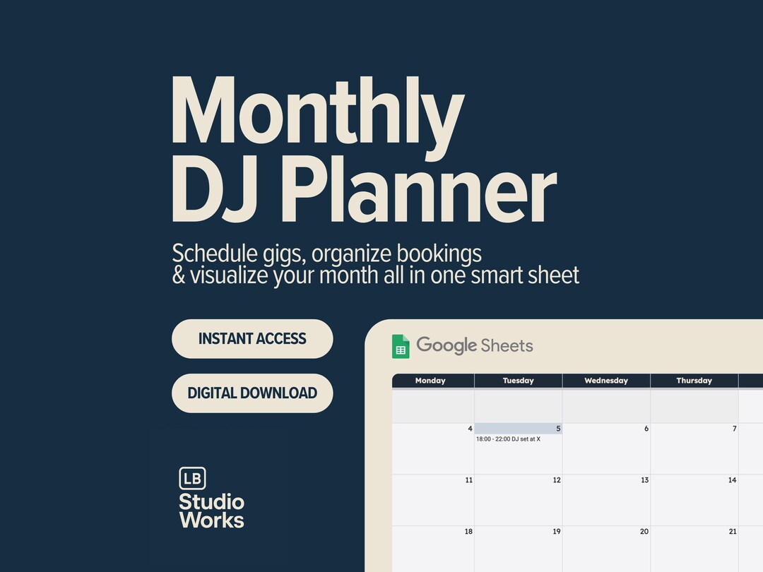 Editable Monthly DJ Planner | Google Sheets Booking Agenda Template - Etsy