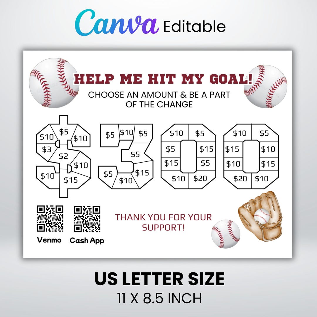 Baseball Fundraiser Calendar, Pick-a-amount Donation Template, Youth ...