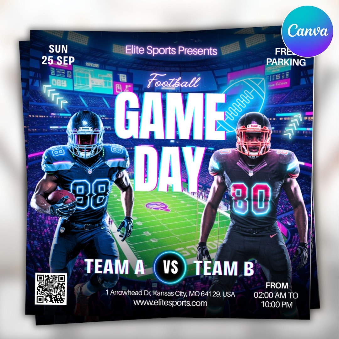 Neon Game Day Football Flyer Template, Match Day Flyer, Neon Sports ...