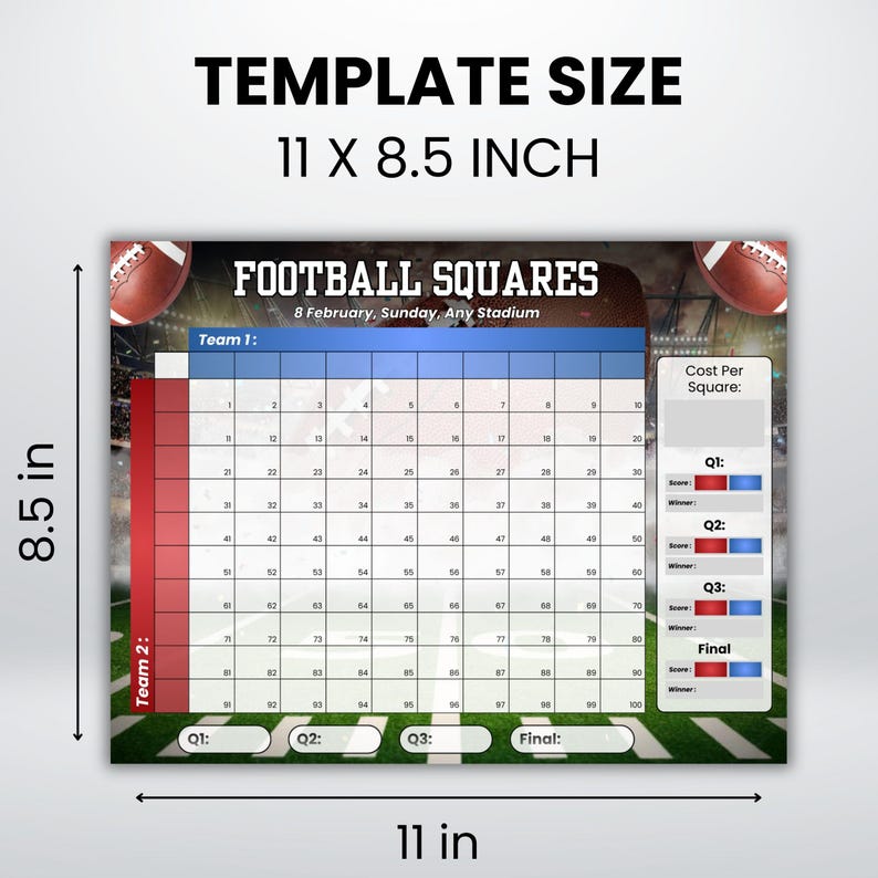 Football Squares Fundraiser | 100 Square Football Pool Printable | Big ...