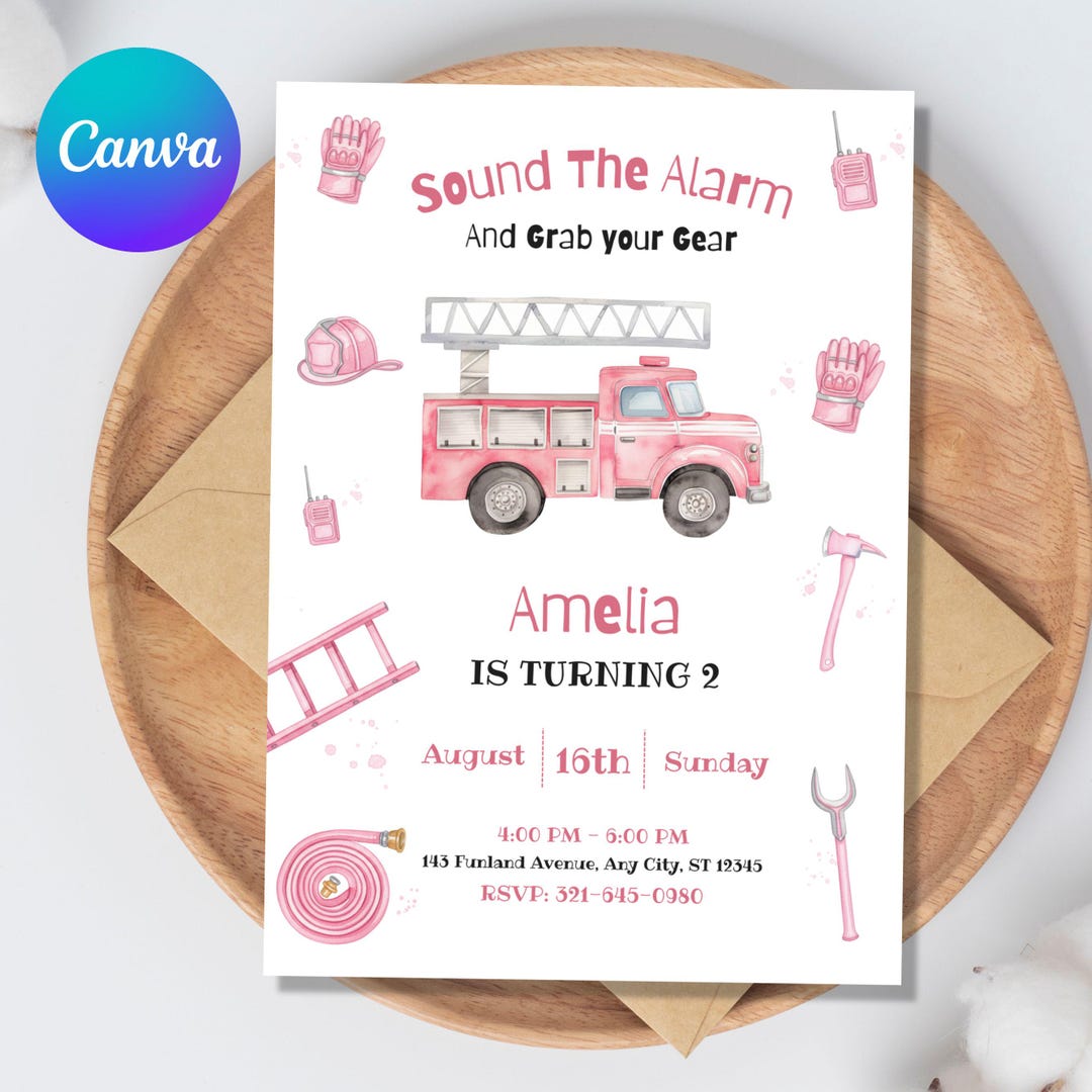 Fire Truck Birthday Invitation Template, Firetruck Invitation, Fire ...