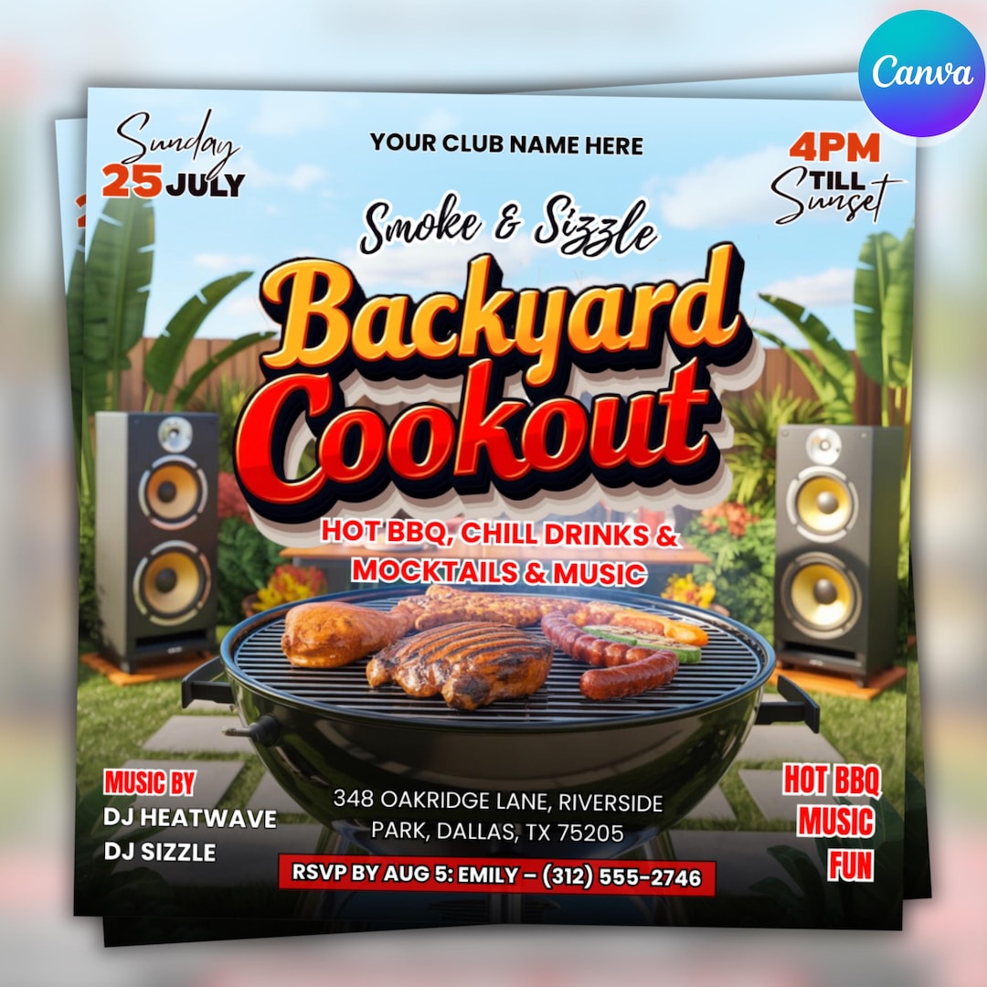 Backyard Cookout Flyer, BBQ Flyer, Summer Cookout Flyer, DIY Canva ...