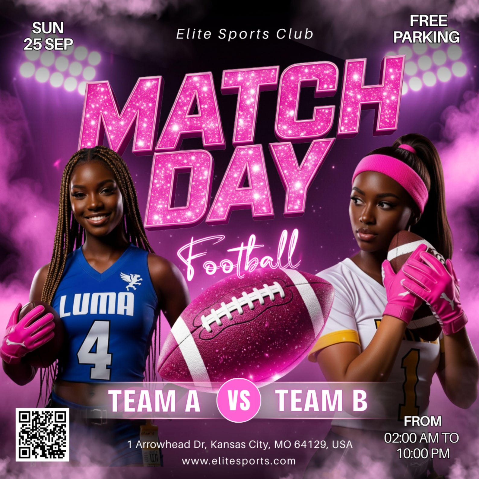 Pink Game Day Football Flyer Template, Match Day Flyer, Pink Theme ...