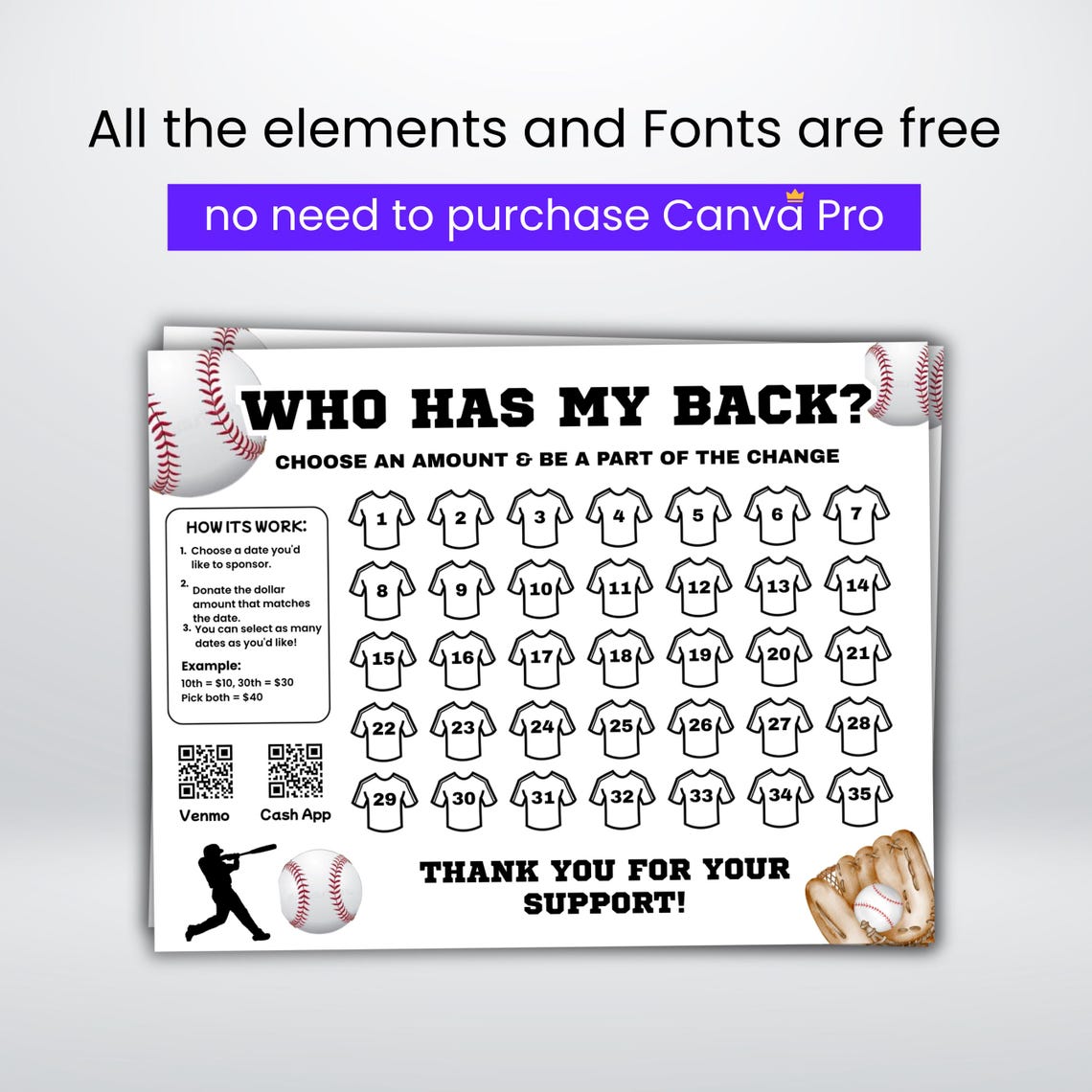 Baseball Fundraiser Calendar Template: Pick a Date to Donate (via Canva ...