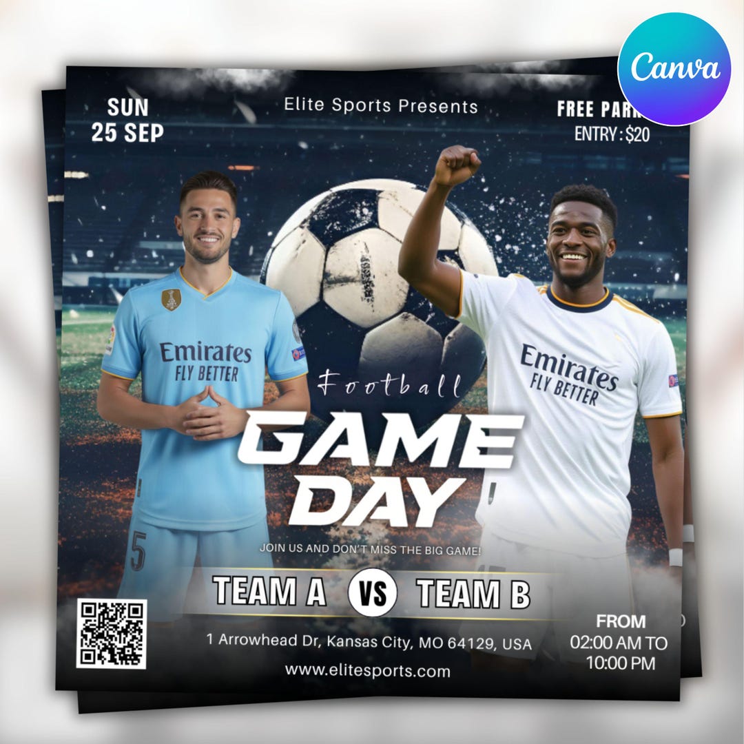 Game Day Soccer Ball Flyer Template, Match Day Flyer, Sports Party ...