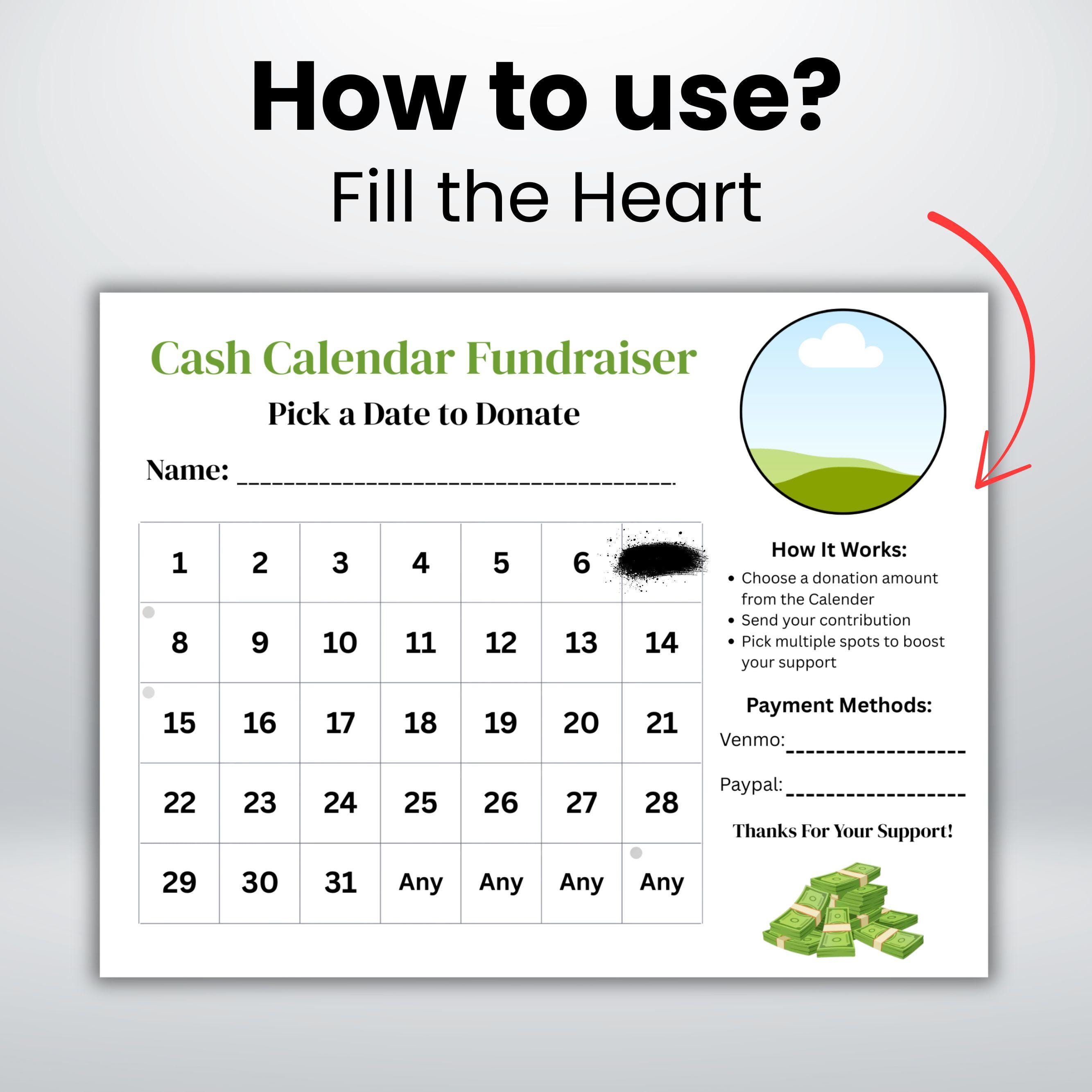 All-purpose Fundraiser Calendar Template | Pick a Date to Donate | Cash ...