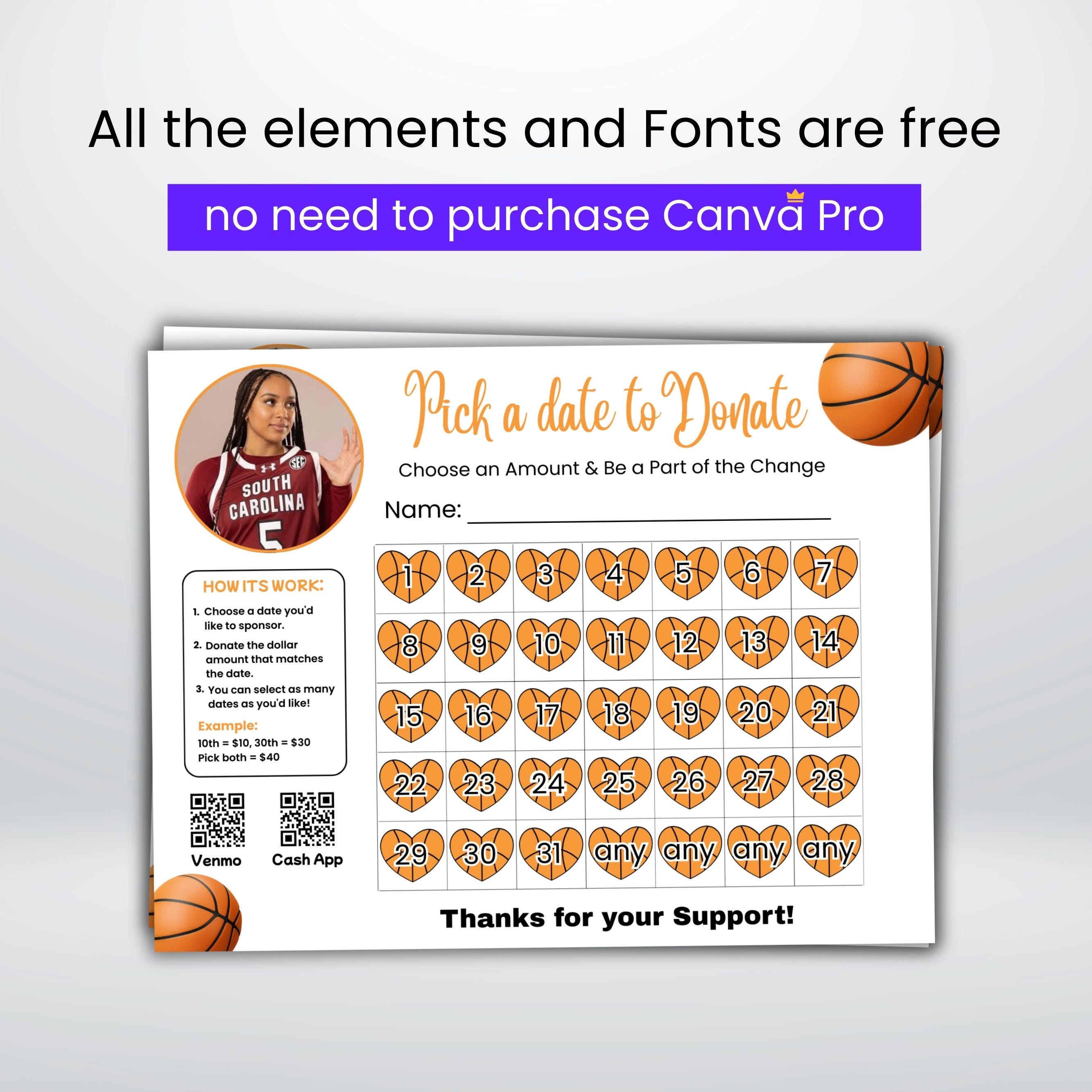 Basketball Fundraiser Calendar, Pick a Date to Donate, Basketball Heart ...