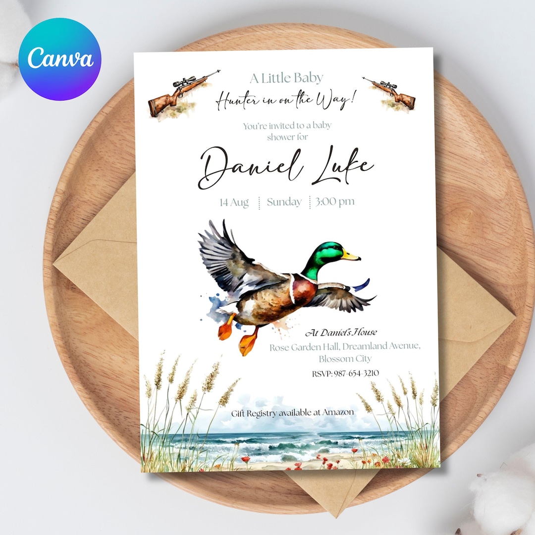 Duck Hunting Baby Shower Invitation, A Little Hunter, Editable Baby ...