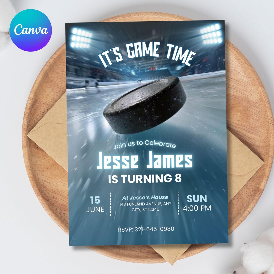 Ice Hockey Birthday Party Invitation, Ice-skating Invite, Double Sided ...