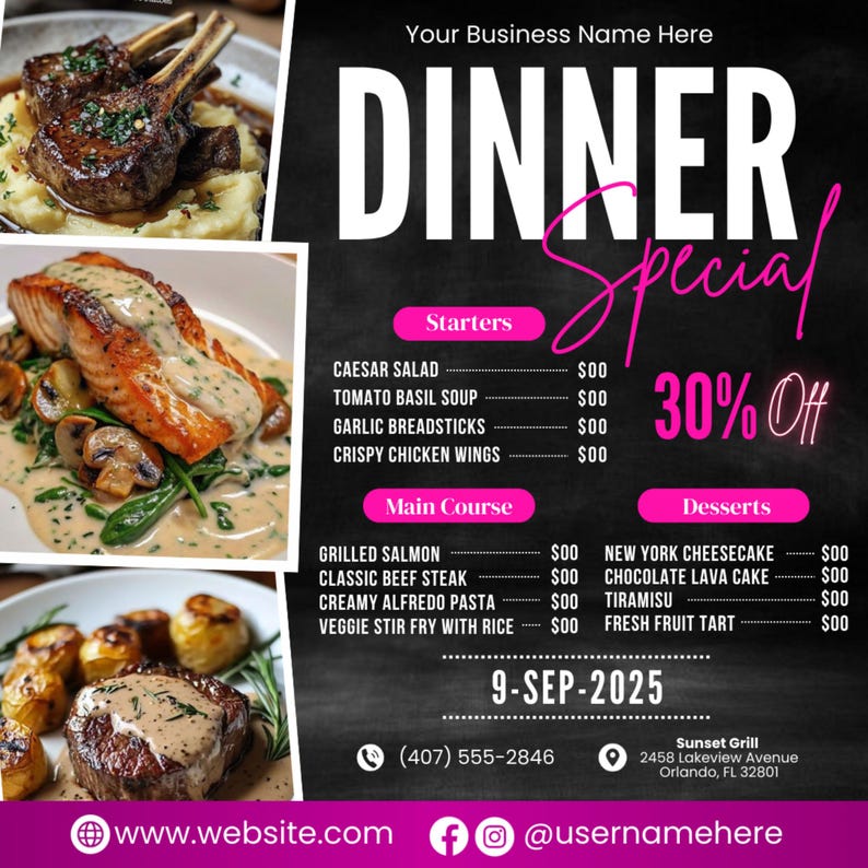 Dinner Specials Flyer, Restaurant Menu Template, Editable Food Flyer ...
