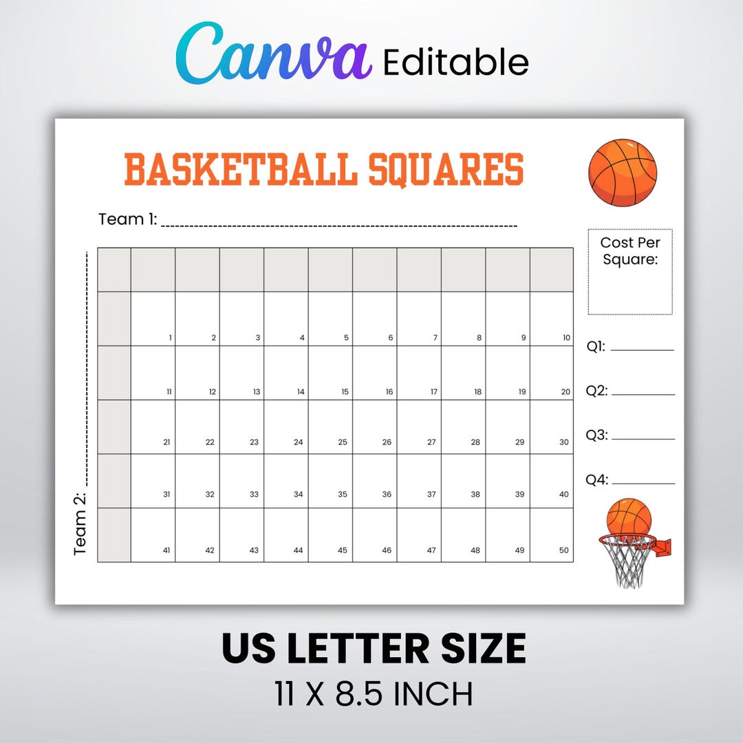 Basketball Squares, 50 Square Basketball Fundraiser, Editable ...