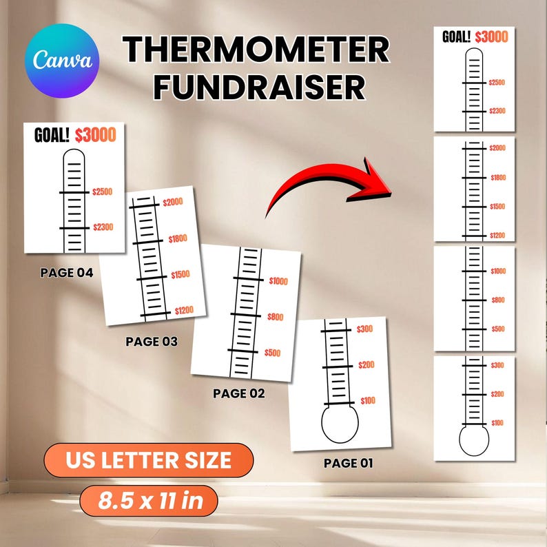 Thermometer Fundraiser Goal Tracker Template, Printable Donation ...