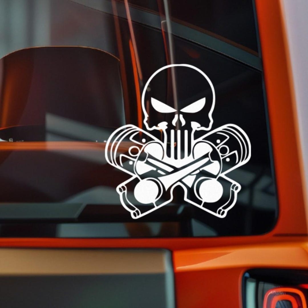 Piston Engine Skull Decal - Holographic Chrome Vinyl Sticker - Etsy