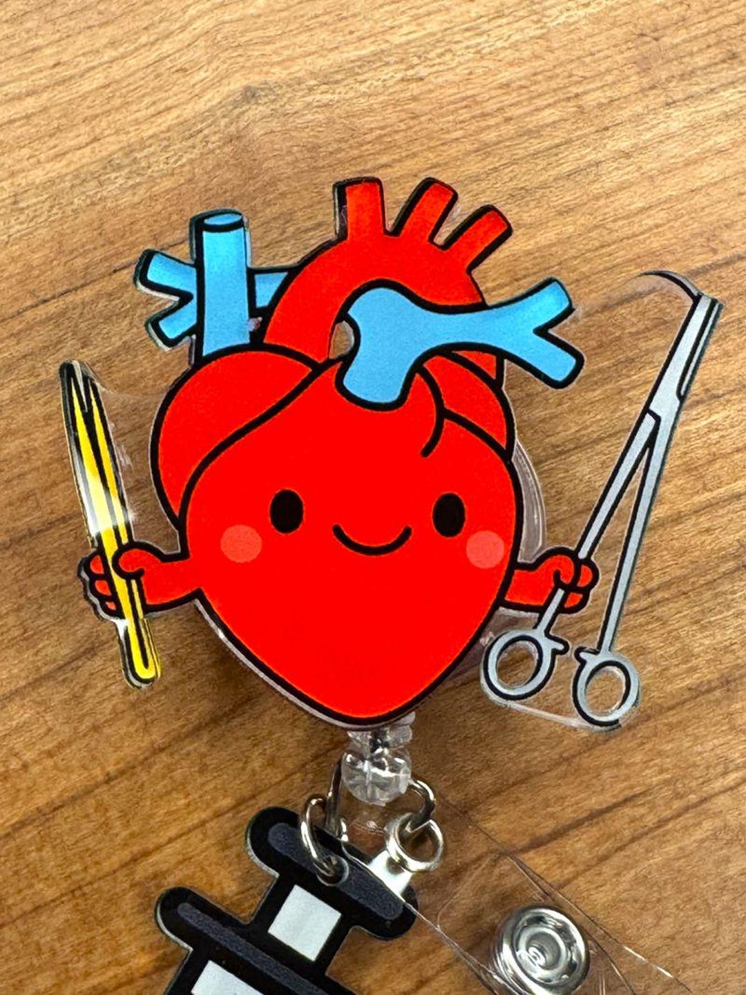Cardiac Surgery Heart Surgical Anime Cartoon Badge Reel With Syringe ...
