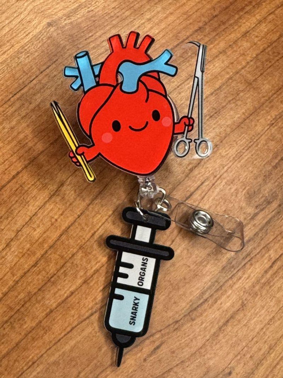 Heart Surgical Instruments Badge Anime Reel With Syringe Charm: Acrylic ...