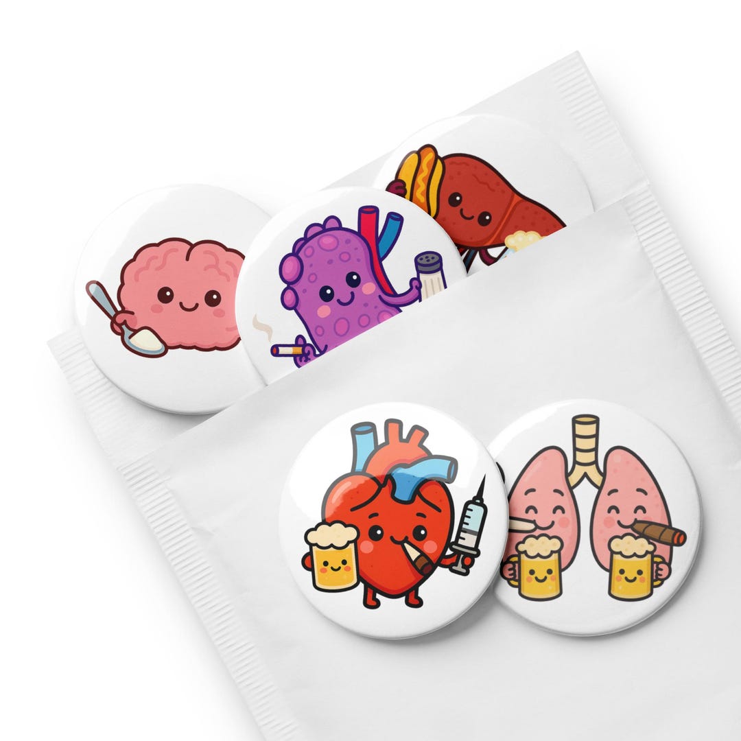 Snarky Organs Pin Buttons: Glossy Medical Theme Tinplate Pins - Set of ...