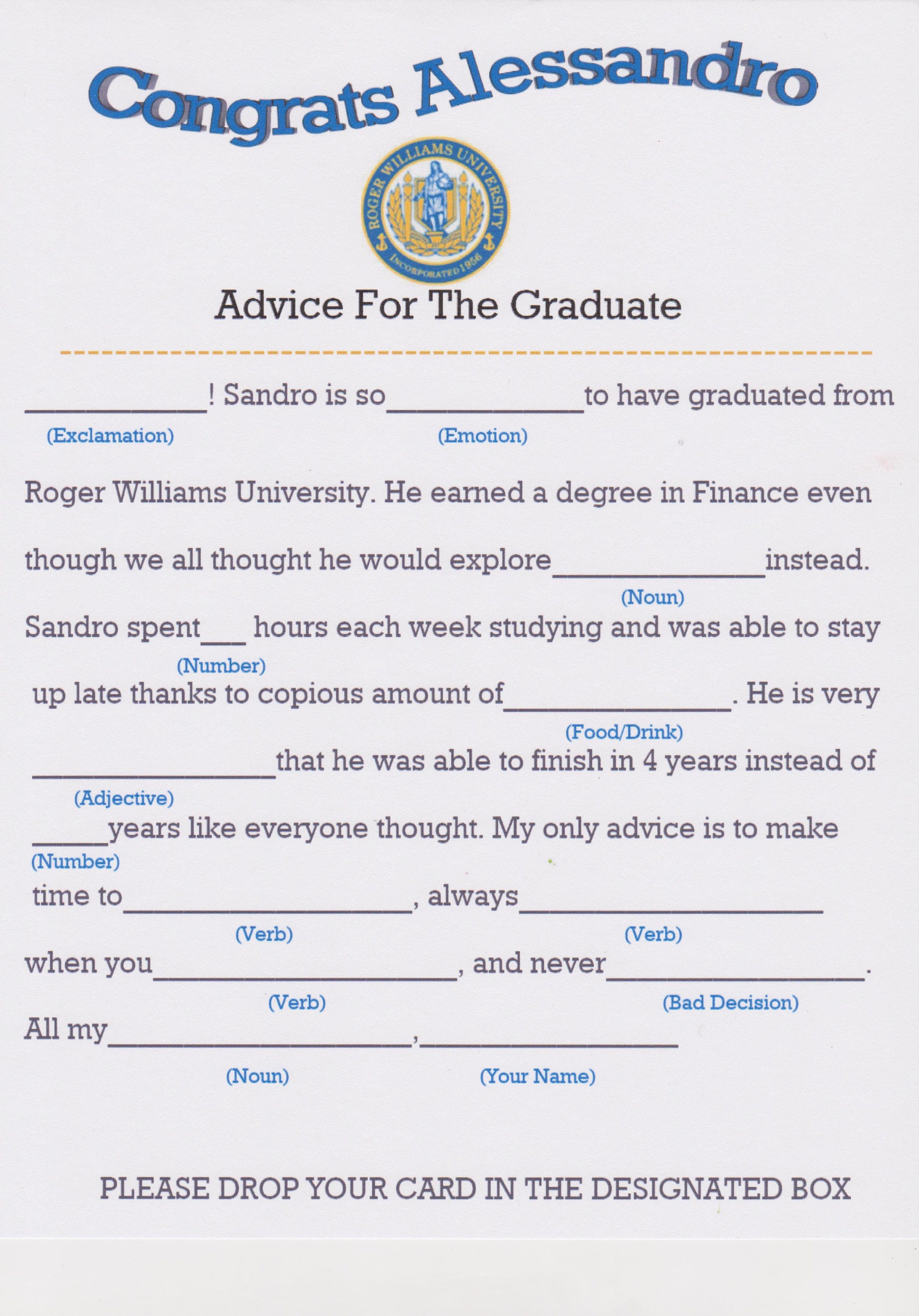 Personalize Grad Mad Libs And/or Well Wishes - Etsy
