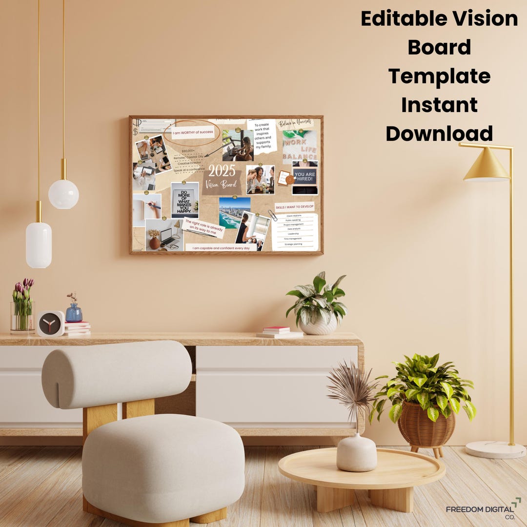 Editable Vision Board Bundle | Printable, Desktop & Phone Canva ...