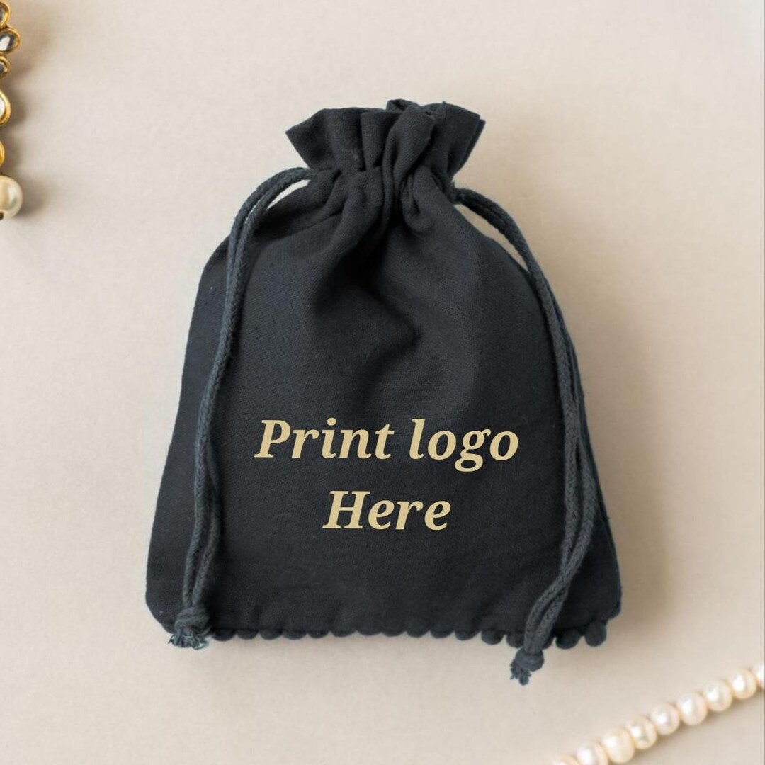 100 Custom Logo Cotton Drawstring Bags: Branded Jewelry Packaging ...