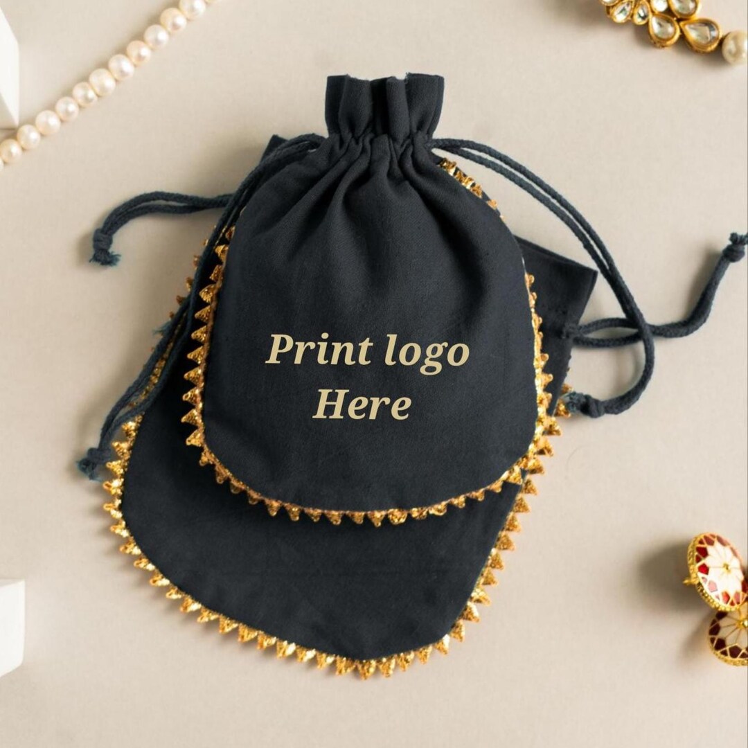 100 Custom Logo Cotton Drawstring Bags: Jewelry & Favor Packaging ...