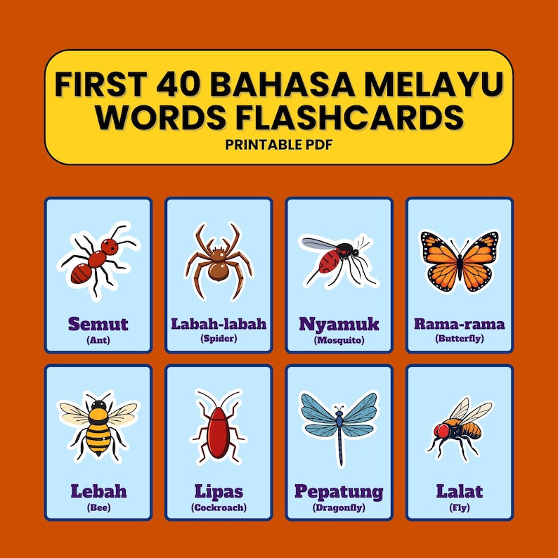 Bahasa Melayu First Words Flashcards With Audio & Video (printable PDF) - Etsy