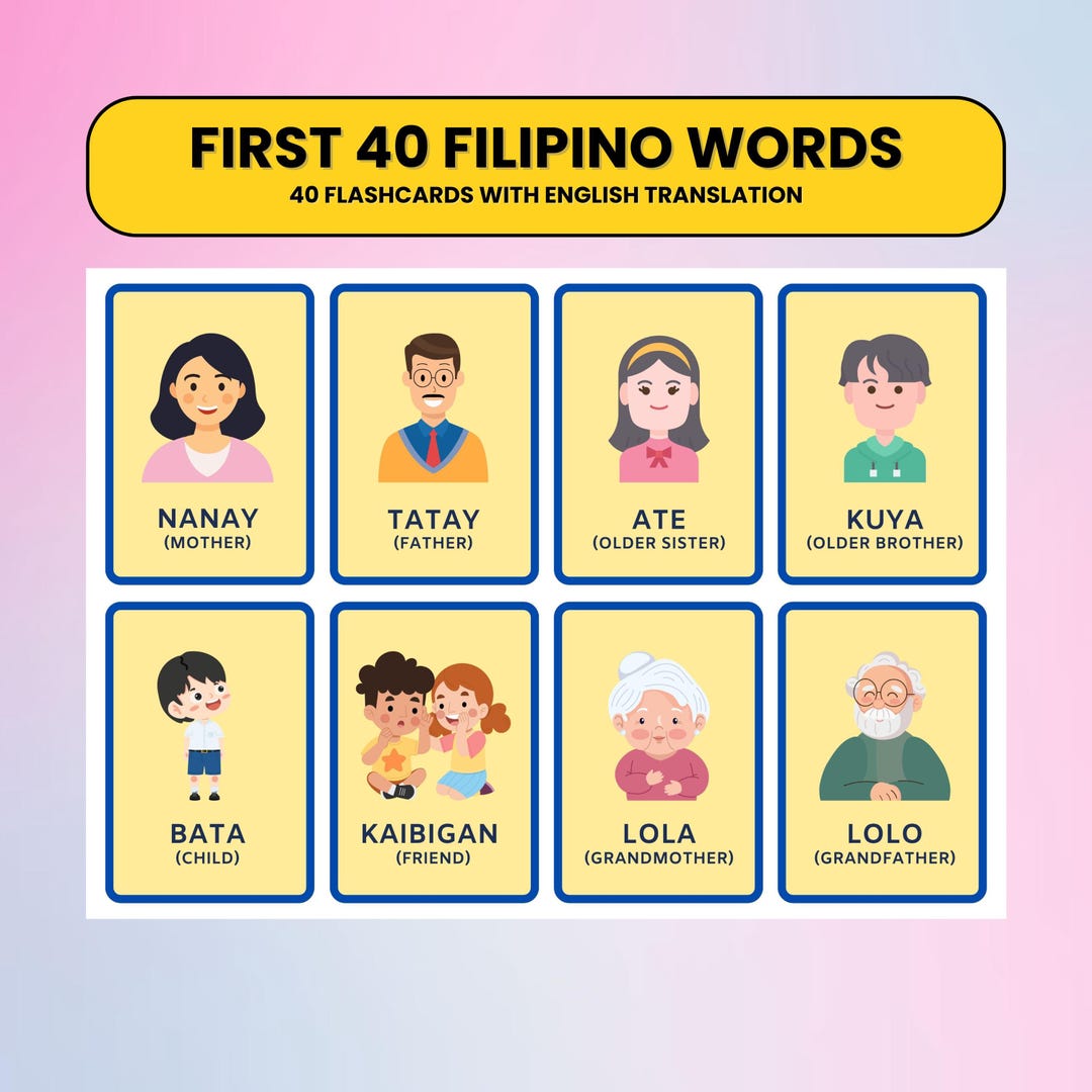 First 40 Filipino Words Printable Flashcards With English Translation ...