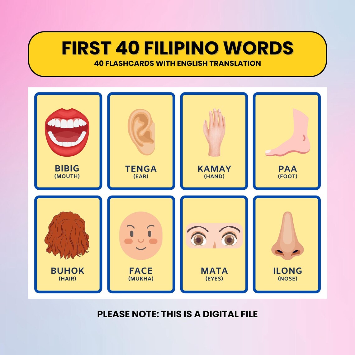First 40 Filipino Words Printable Flashcards With English Translation ...