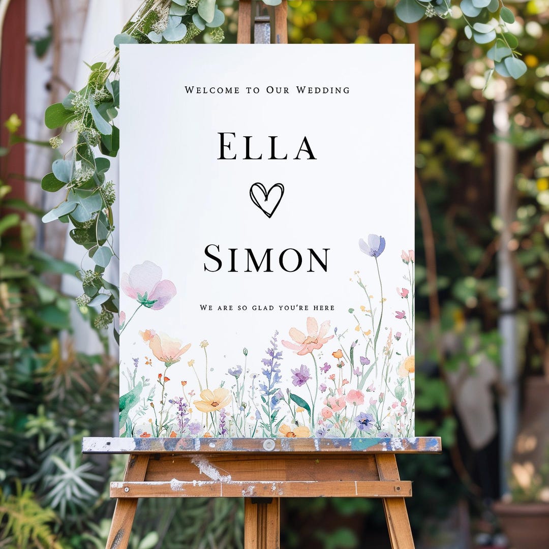 Wildflower Wedding Welcome Sign: Elegant Watercolor Canva Template ...