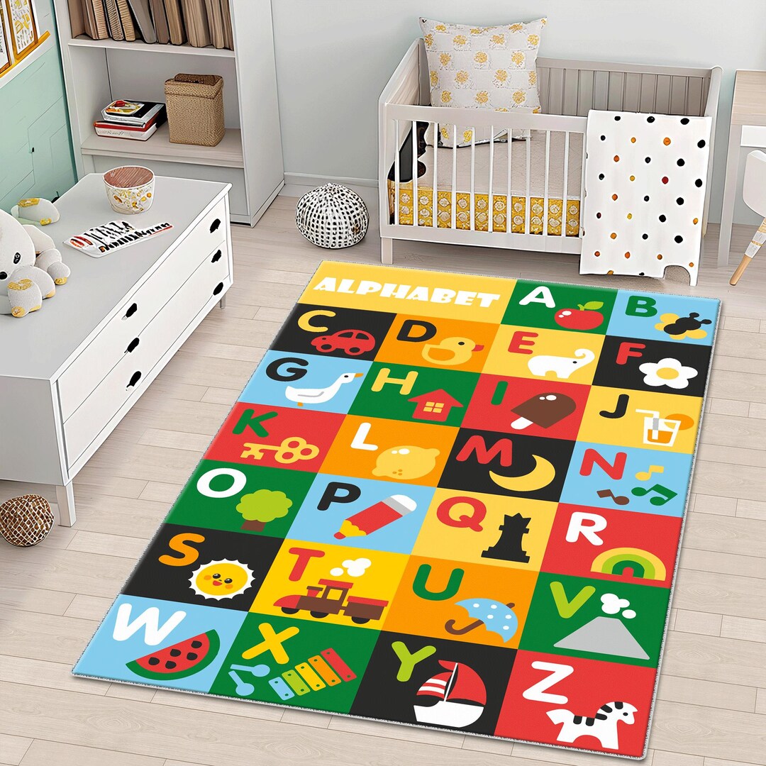 Alphabet Kids Rug, Letters Alphabet Rug Playroom, Nursery Decor, Cute ...