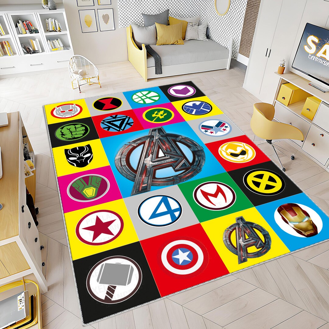 Marvel Rug, Marvel Decor, Super Hero Logos Rug, Movie Rug, Fantastic ...