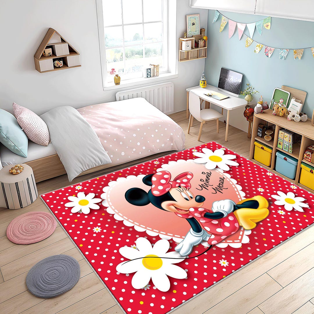 Minnie Mouse Rug, Disney Character Carpet, Kids Room, Washable Non-slip ...